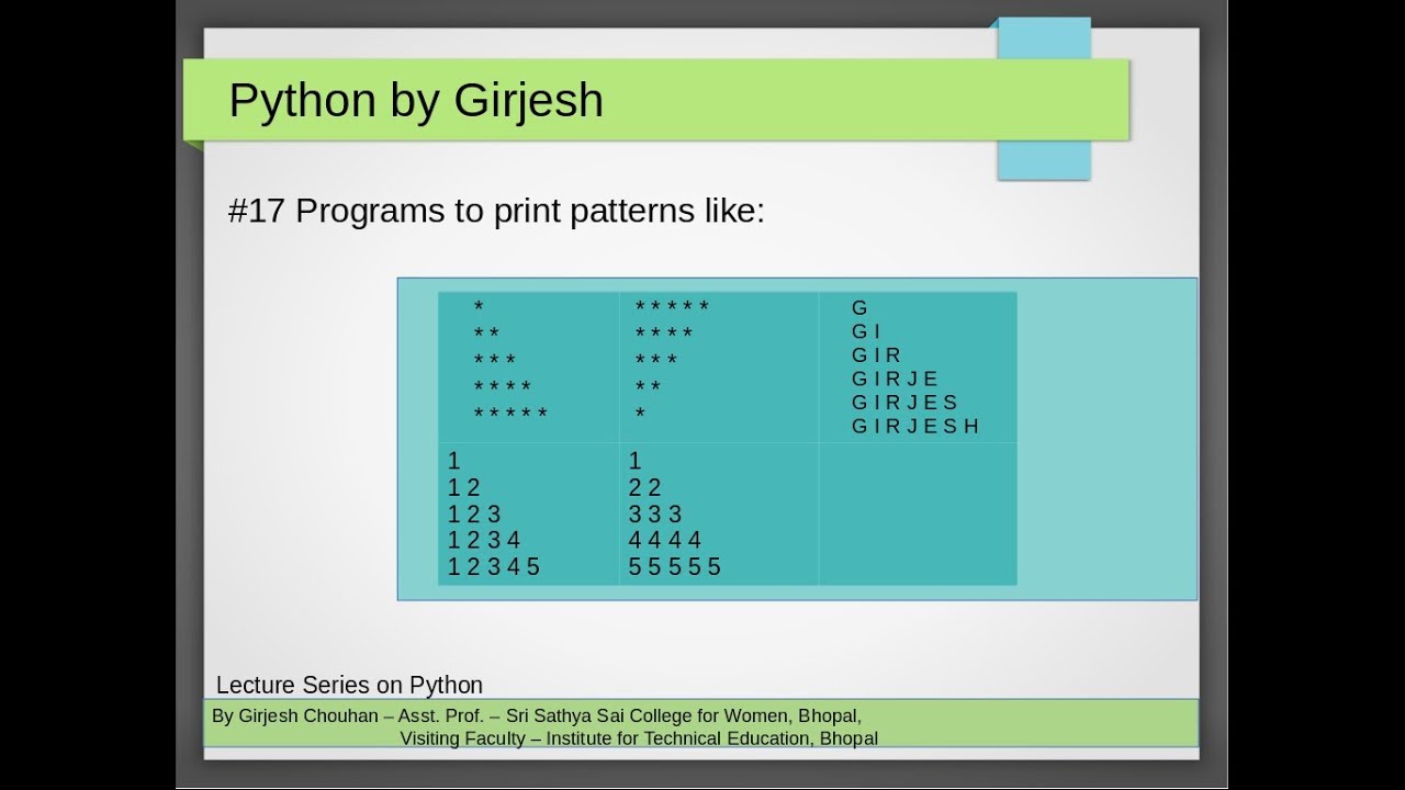 Q.56 to 60 Python - Pattern Printing | Solved Python Practice Exercises