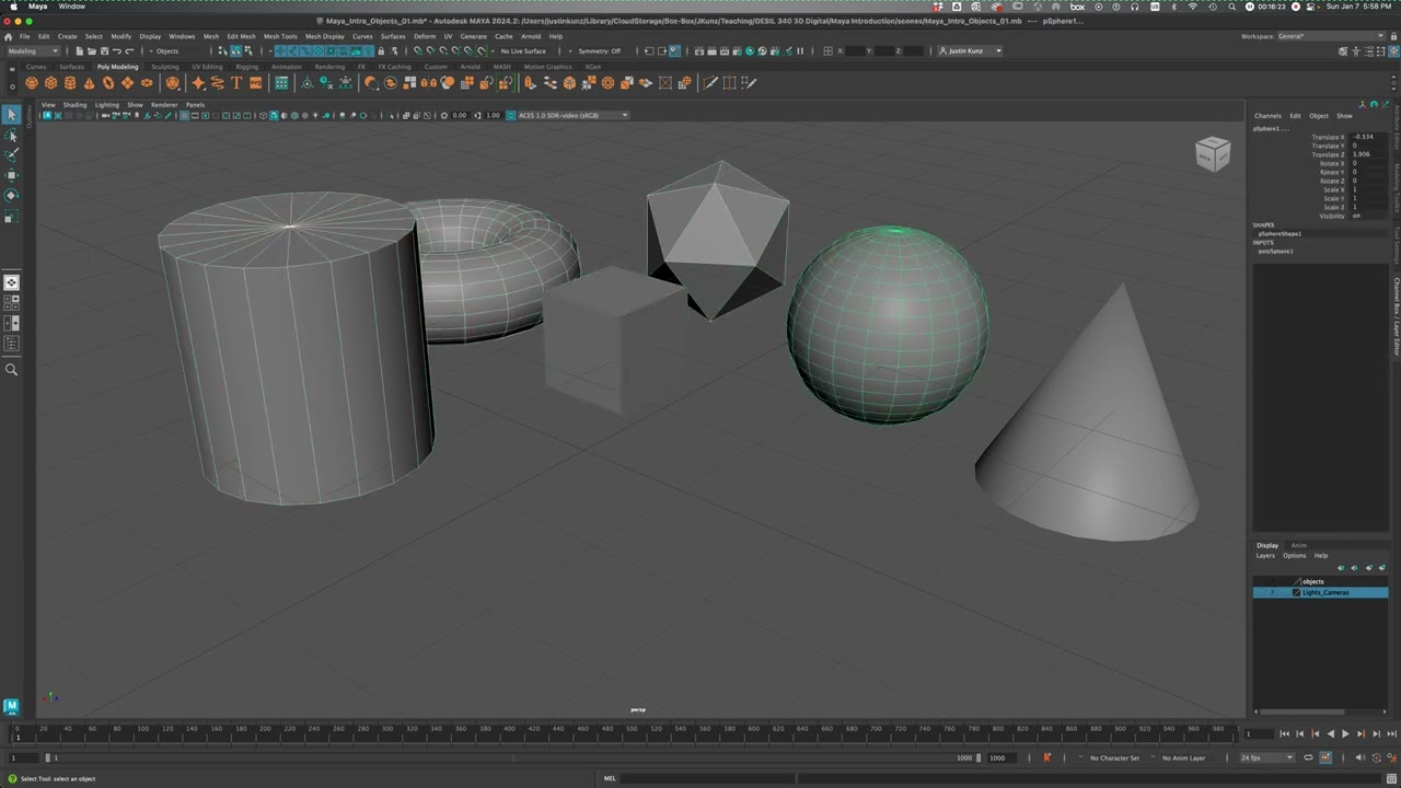 Maya Intro 02 — Polygons, Grouping & Parenting
