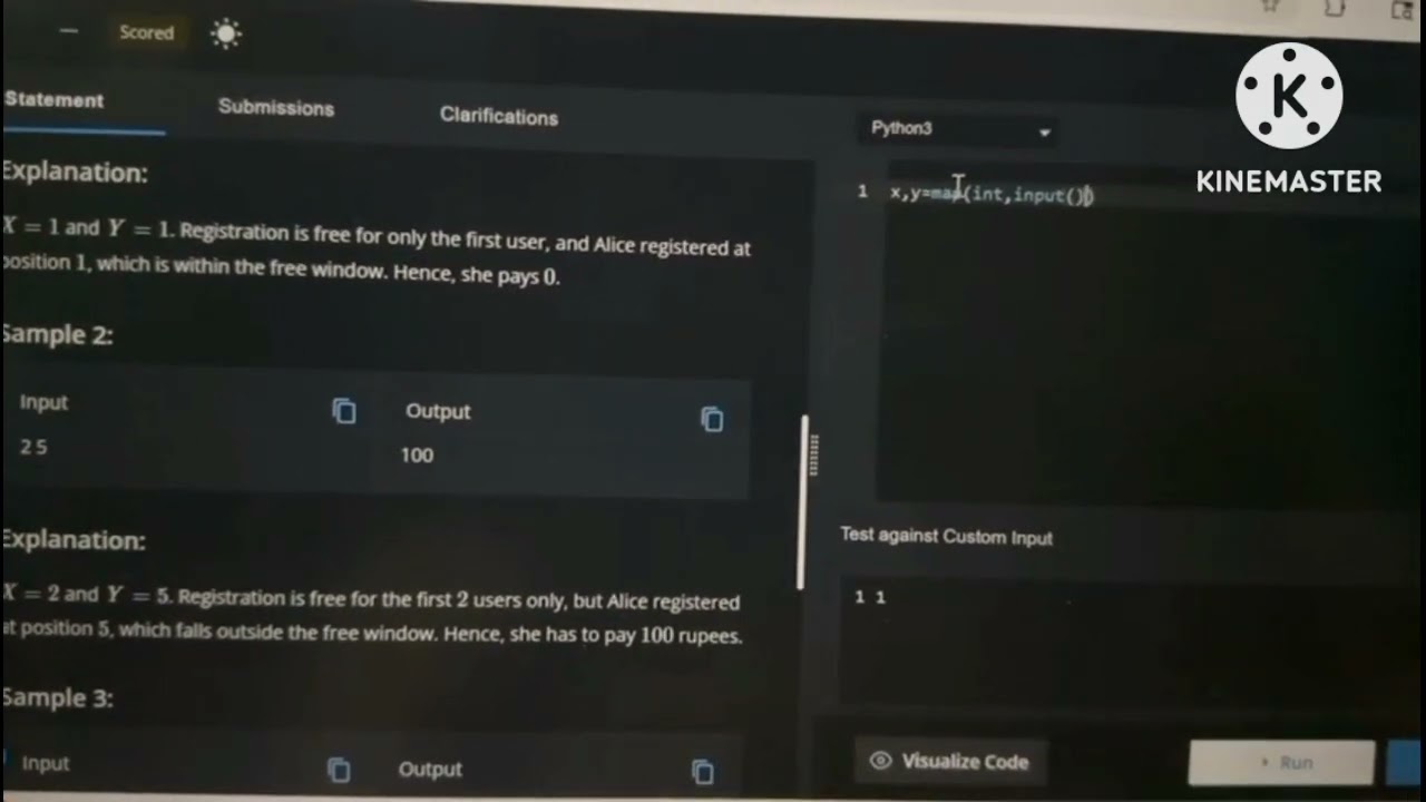 Contest Registration Fee Problem Solution in Codechef in Python 