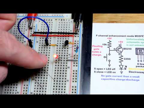 High side switch circuit made with BS250 P channel enhancement mode MOSFET transistor how to DIY