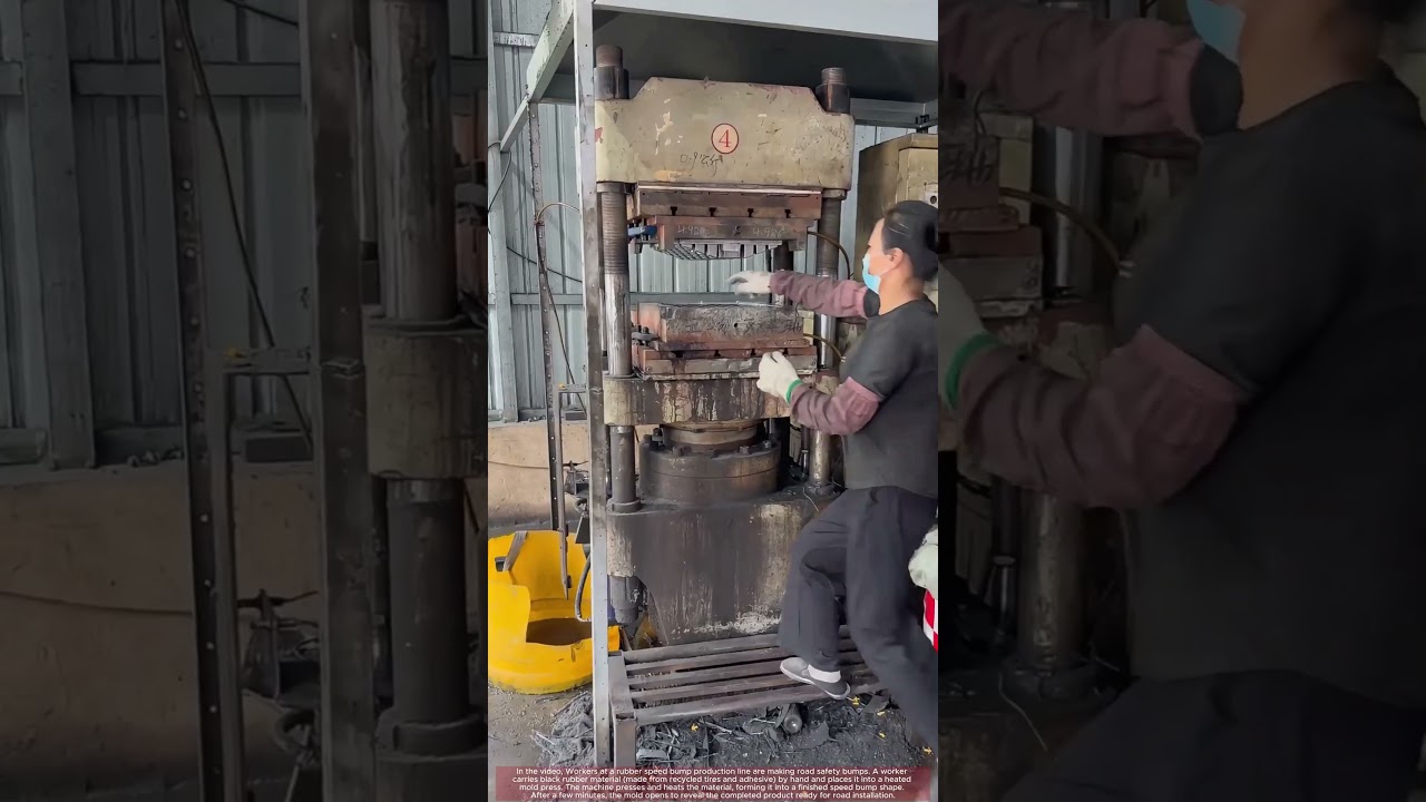 Handmade Rubber Speed Bump Production with Mold Press