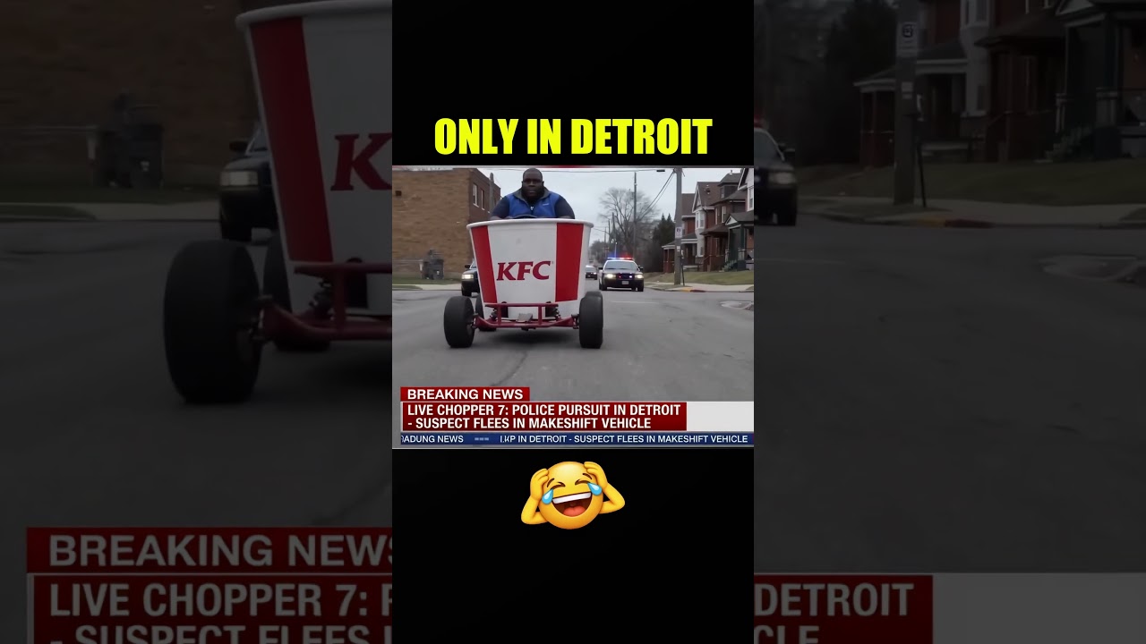 Only in Detroit 😂 Man Escapes Police in KFC Bucket Car!