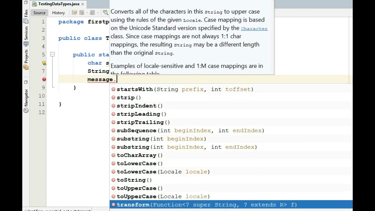 Char and String and difference between primitives and complex data types in Java