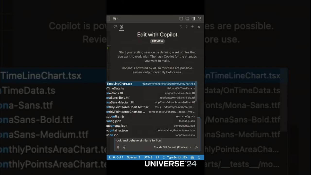 Multi file editing magic with AI-native Copilot! (Cassidy Williams) #githubuniverse Opening Keynote