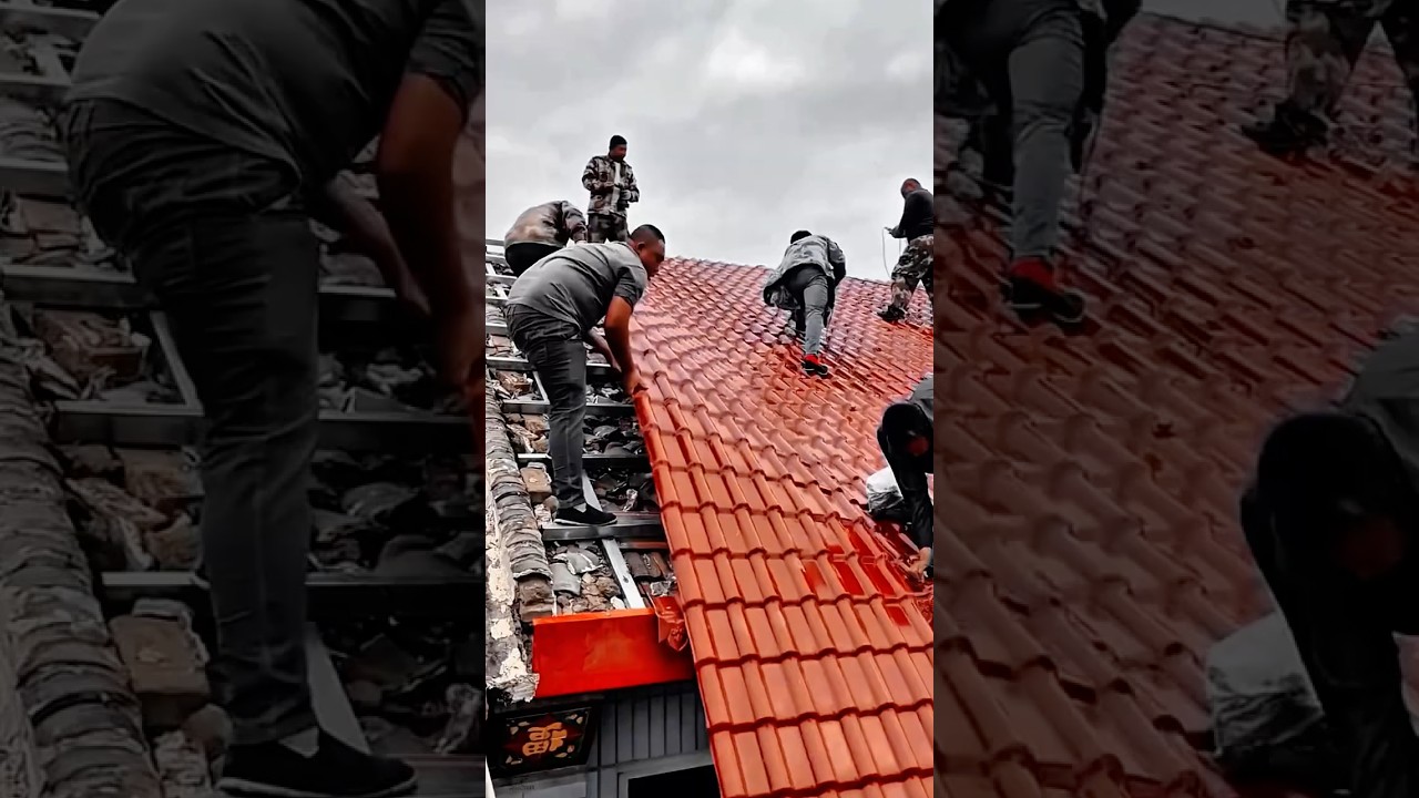 Installing metal roof sheets fast & strong, roofing construction worktool