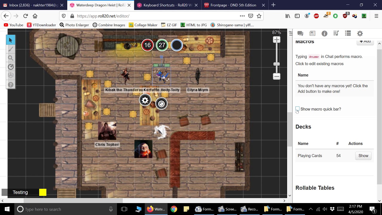 Set up Macro Quick Bar in roll20 2020