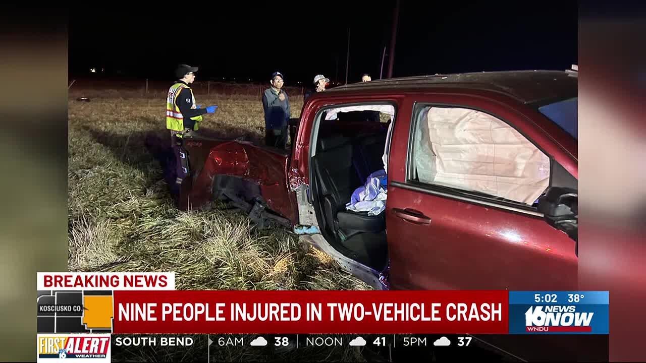Crash on US-30 in Kosciusko County sends 9 people to hospital