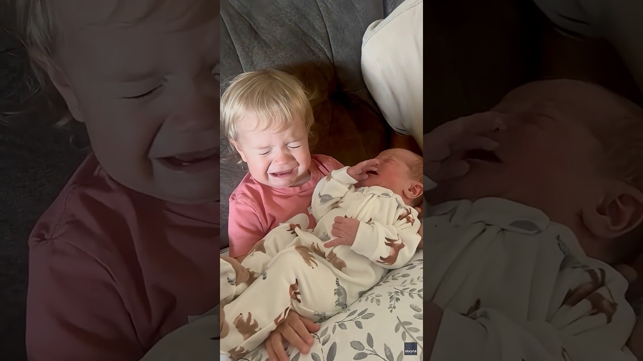 Smiles to sobs: Newborn's cry sets off toddler sibling during first embrace