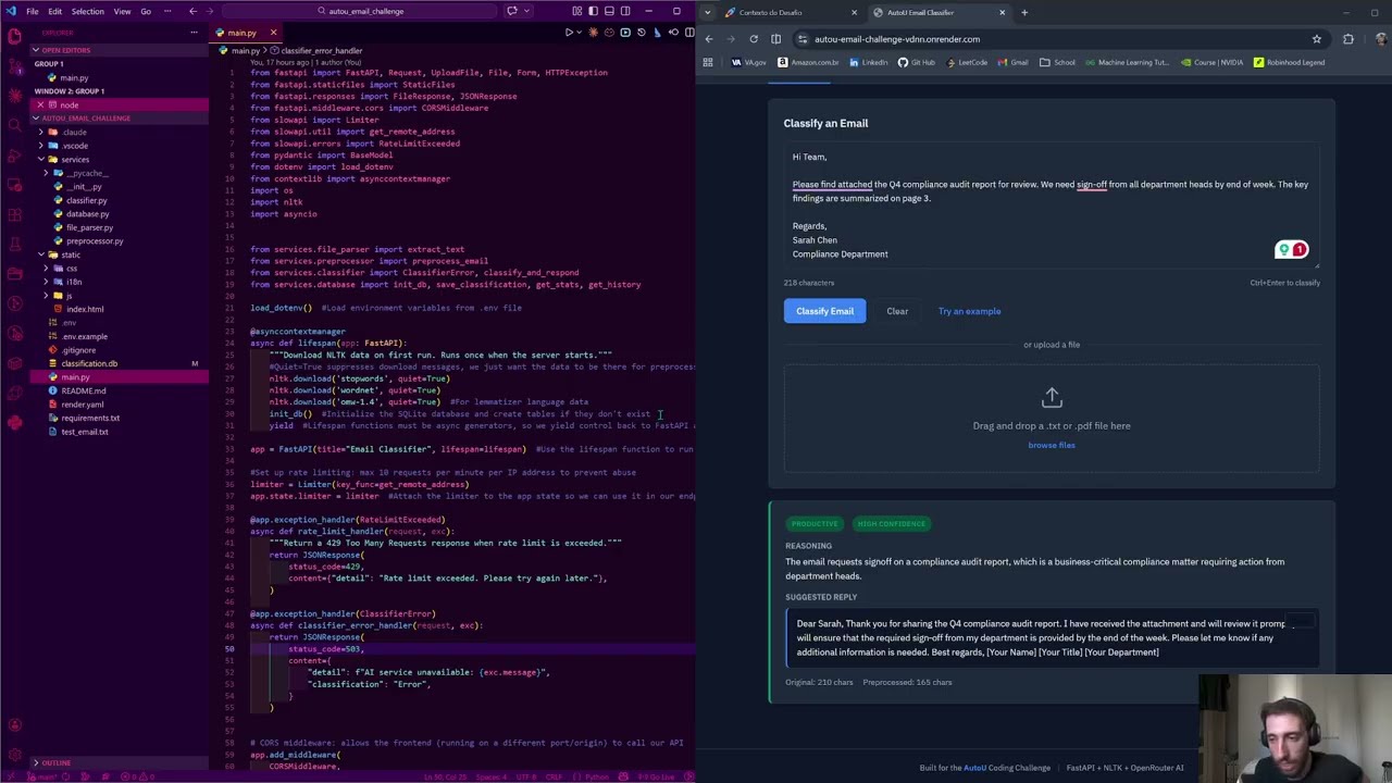AutoU Email Classifier — AI-Powered Email Classification & Response System
