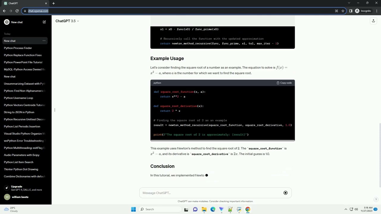 Newton s method with recursion in python