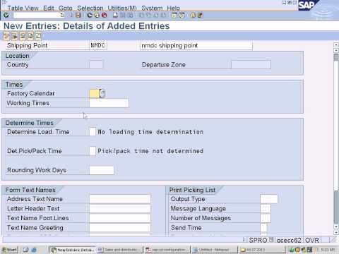 sap sd configuration define shipping point