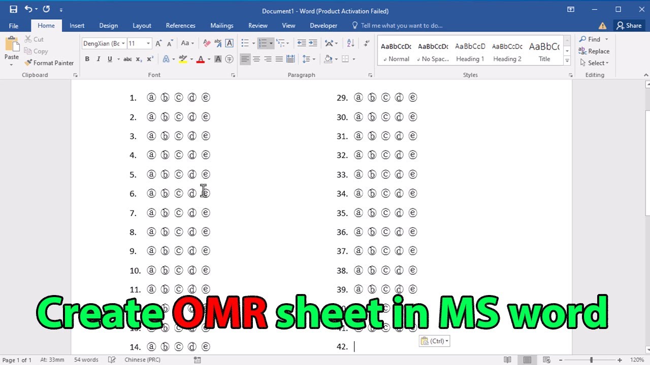 How to create omr sheet in ms word