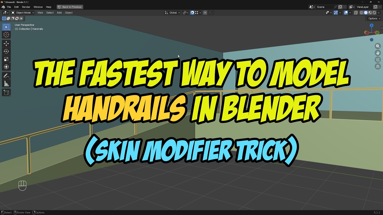 The Fastest Way to Model Handrails in Blender (Skin Modifier Trick)