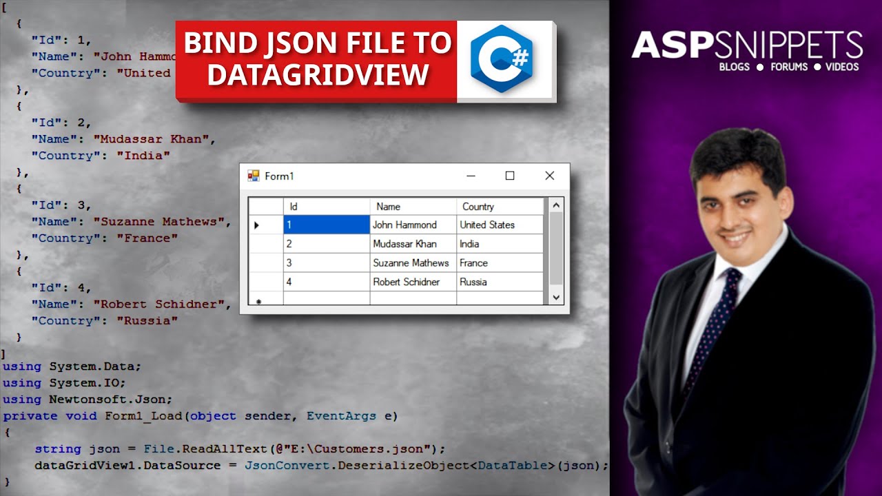 Bind data from JSON file to DataGridView in Windows Forms using C#