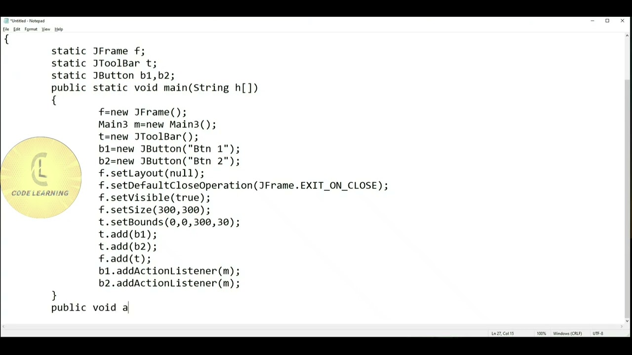 Java | Swing class 'JToolBar part-1' | CodeLearning