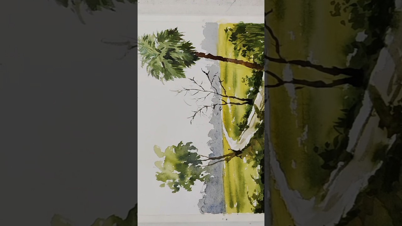 Landscape drawing #watercolorpainting #shortsvideo #art #drawing