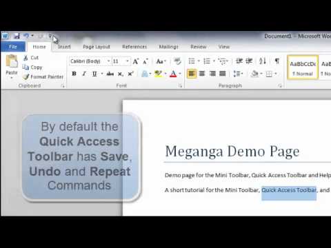 Office word tutorials - Mini toolbar Quick access toolbar and help button
