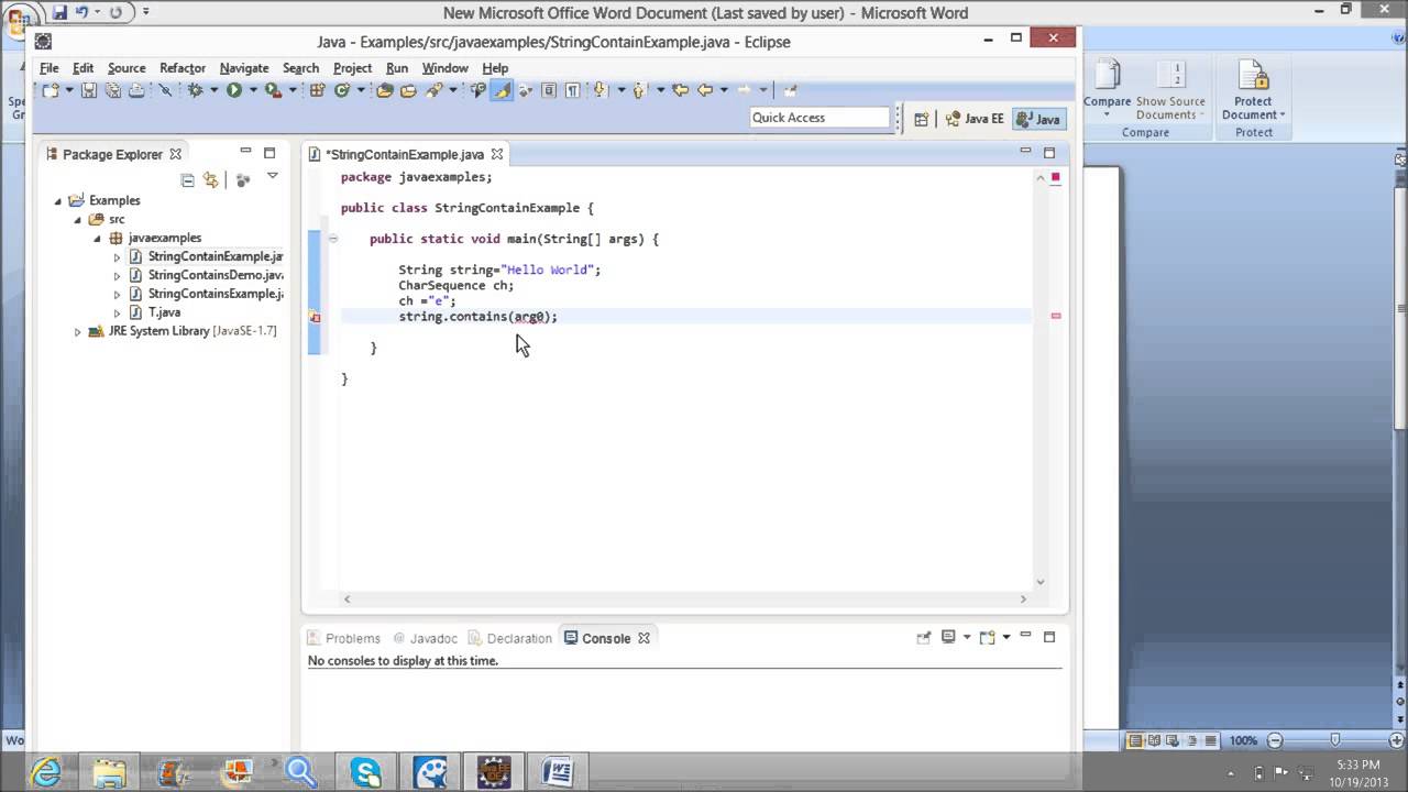 String contains method example in java