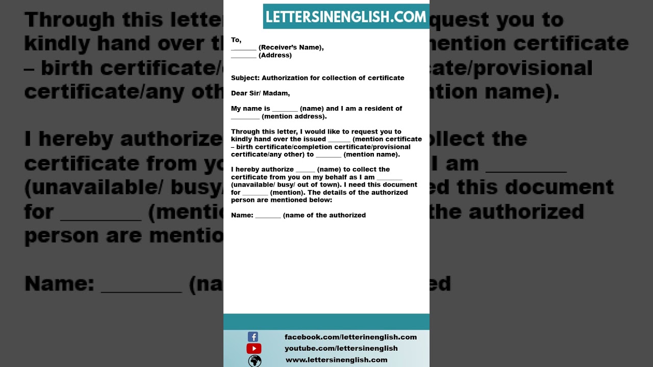 Certificate Collection Authorization Letter