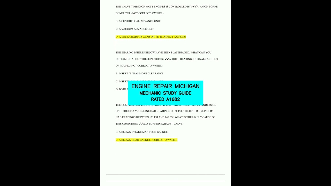 ENGINE REPAIR MICHIGAN MECHANIC STUDY GUIDE RATED A1682 video