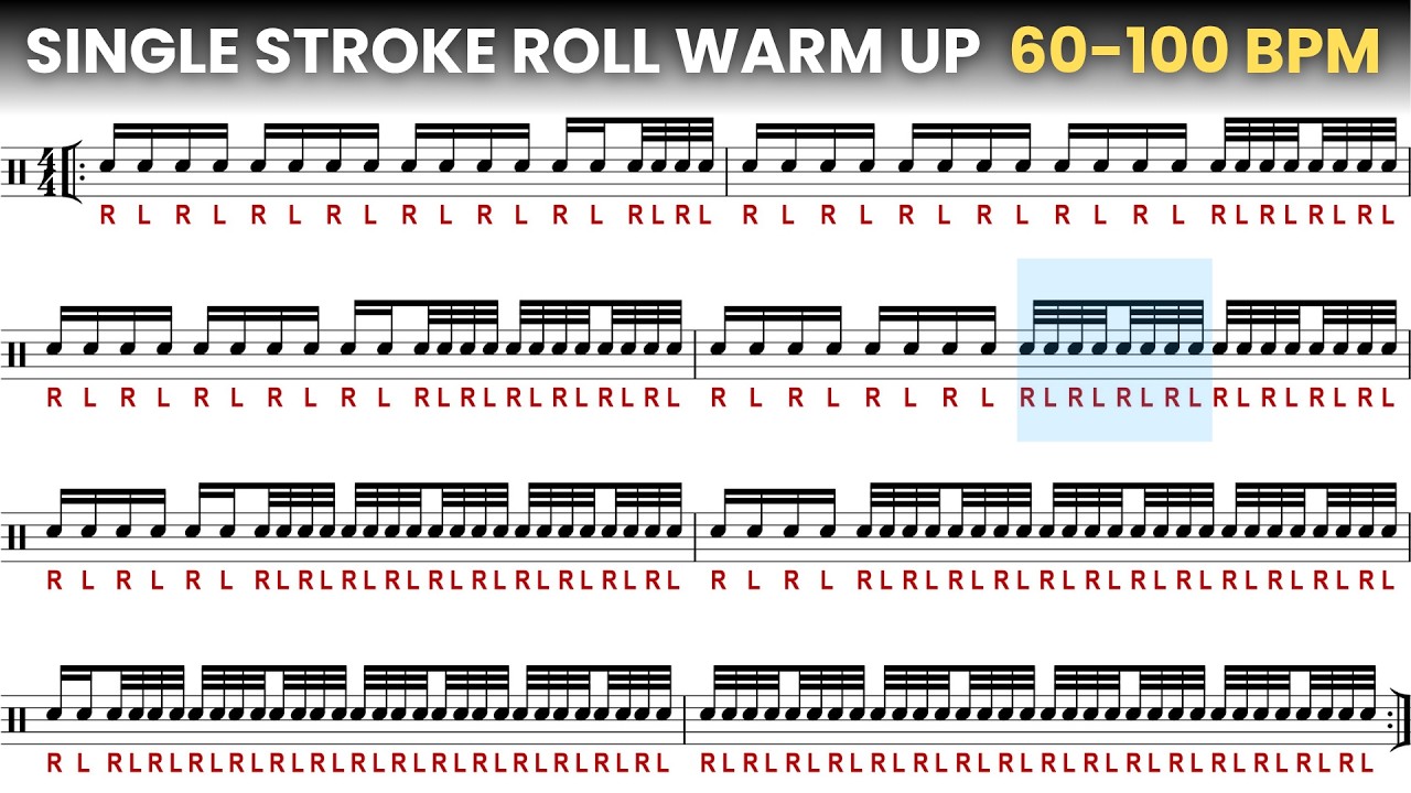 Single Stroke Roll Snare Drum Warm Up | 60-100 BPM