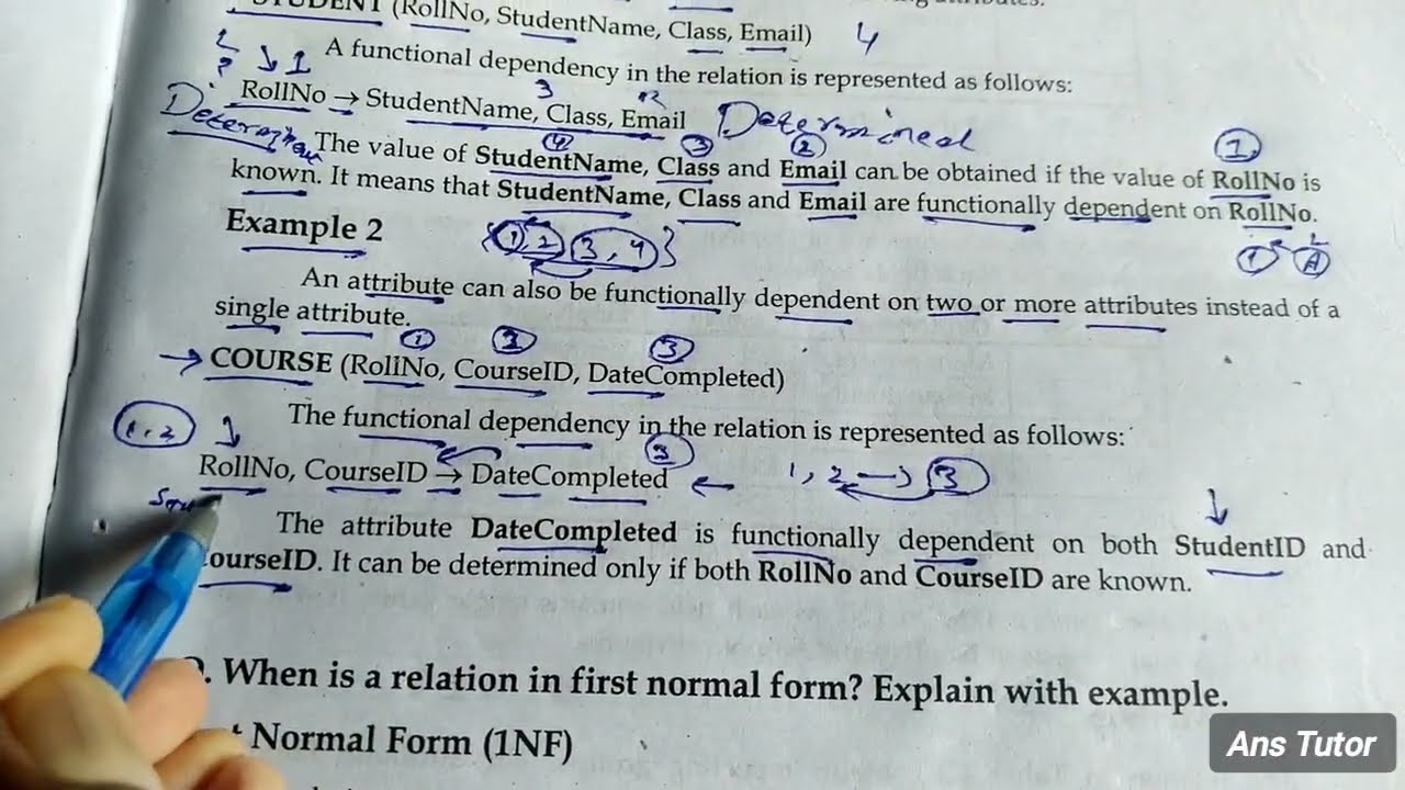 Functional Dependency with Examples | Database Management System | ics 12th Class Computer Chapter 4