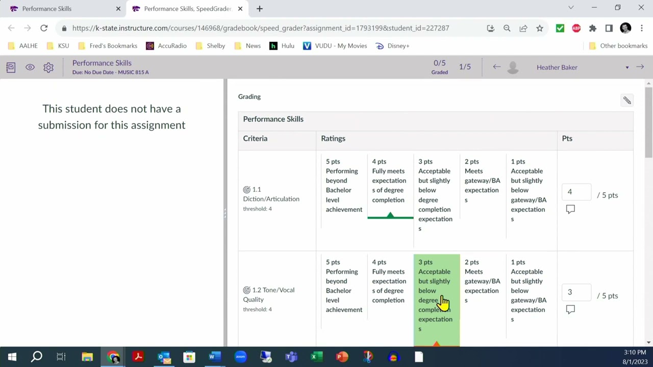 Scoring using a rubric