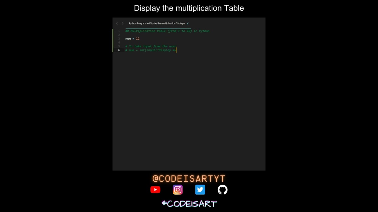 Display the multiplication Table in Python | Python Examples | Python Coding Tutorial | #Python