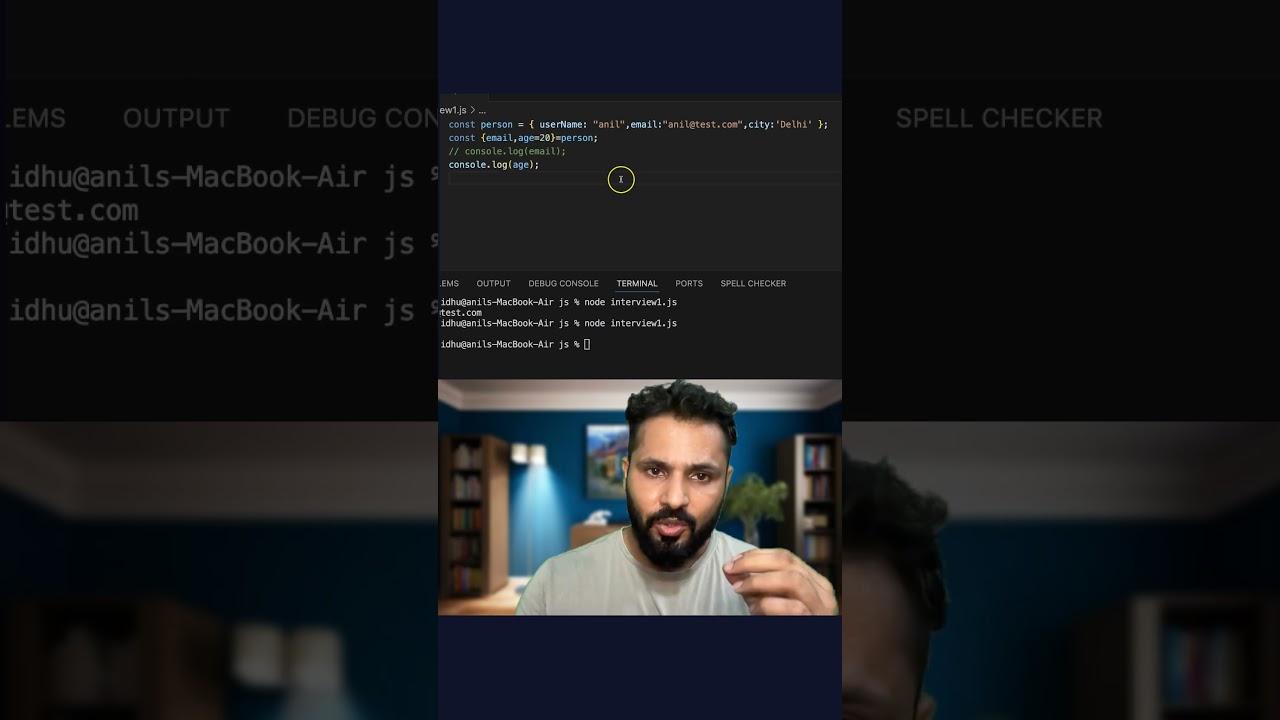 JavaScript interview question JavaScript Object Destructuring Question hindi #shorts #interview