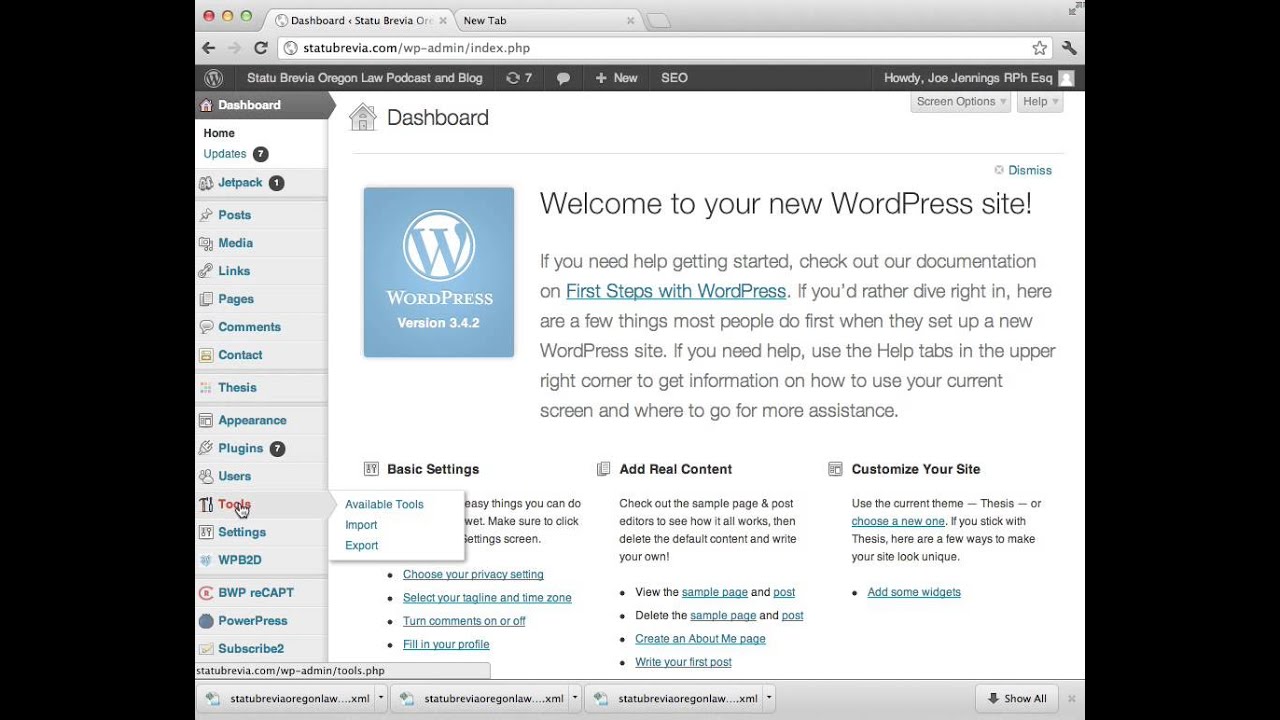 Using the Wordpress Import Export Functions