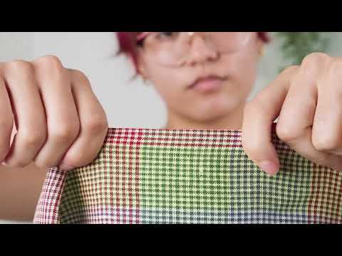 Mood Fabrics Blue, Red & Green Houndstooth Plaid Lightweight Linen Woven