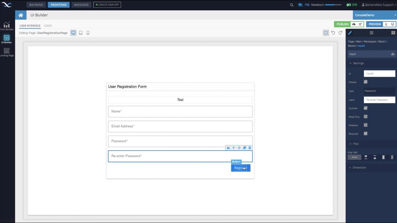 Programming User Registration in UI Builder
