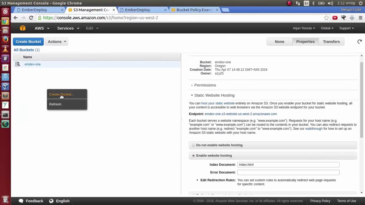 ember js - web hosting, deploy to amazon AWS S3, development and production