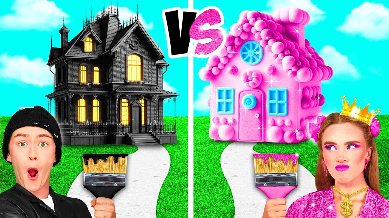 One Colored House Challenge Pink vs Black | Easy Decoration Tricks by BaRaDa Challenge