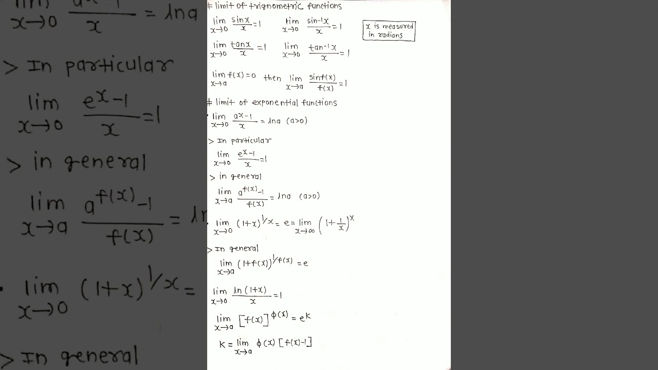 Limit class 11 formula notes 📃