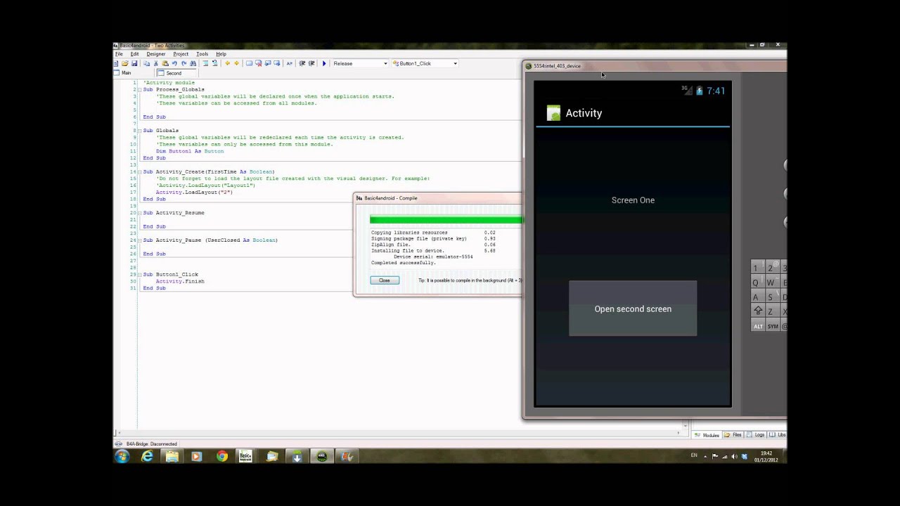 Android programming with Basic4Android - Two Activities - Tutorial
