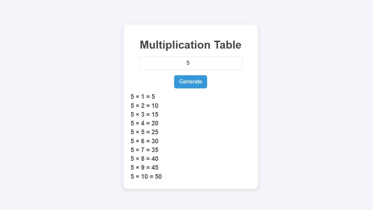Frontend Projects: Multiplication Table Generator HTML, CSS And JavaScript – Learn JavaScript Loops