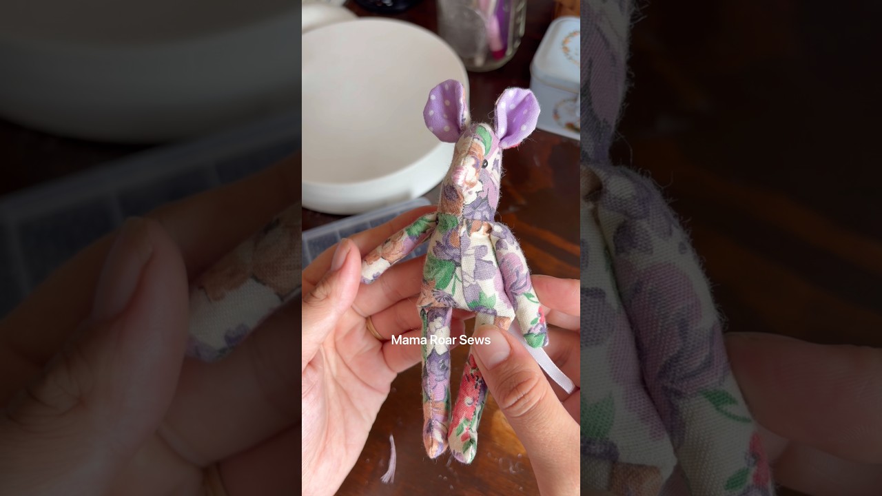 adding ears to a dollhouse mouse — sewing process