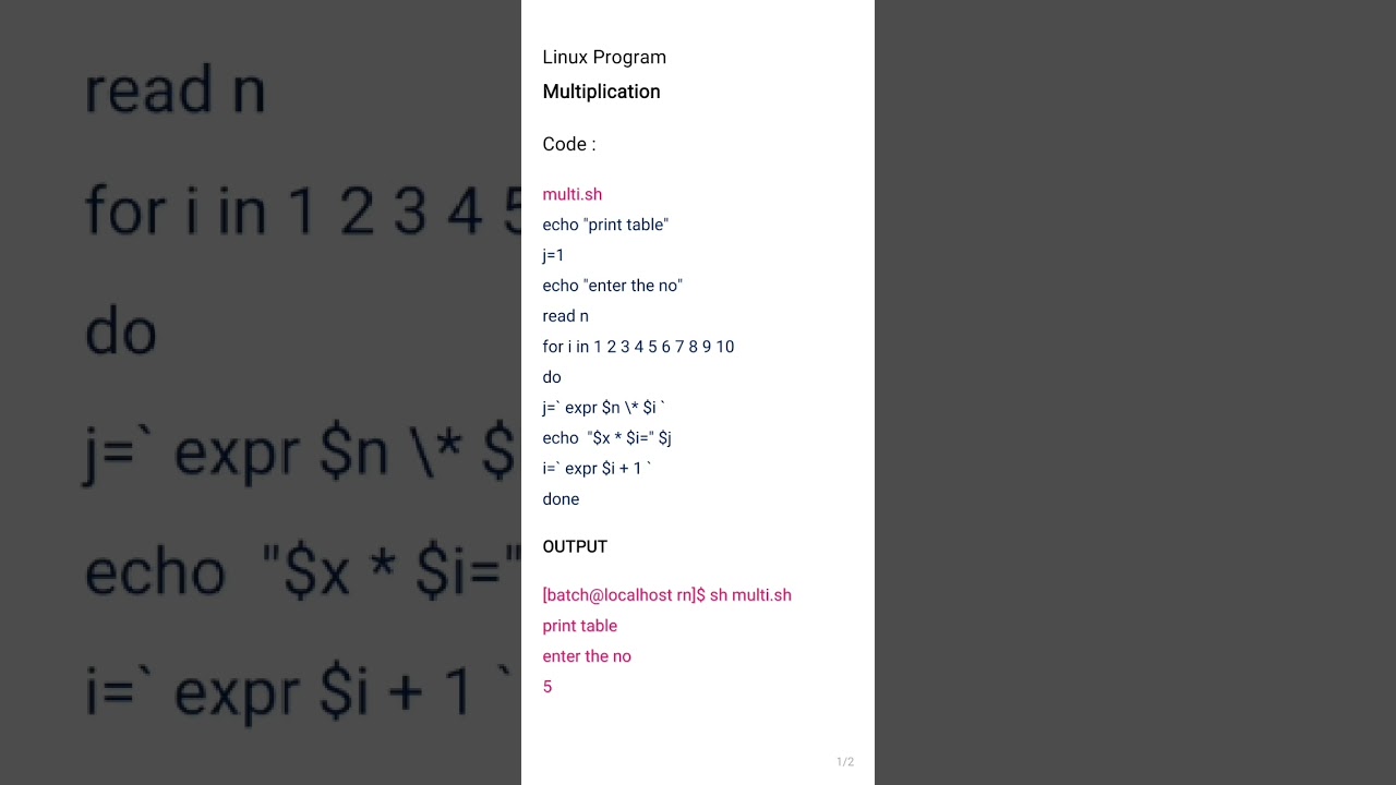 Shell script print multiplication table #shorts #linux