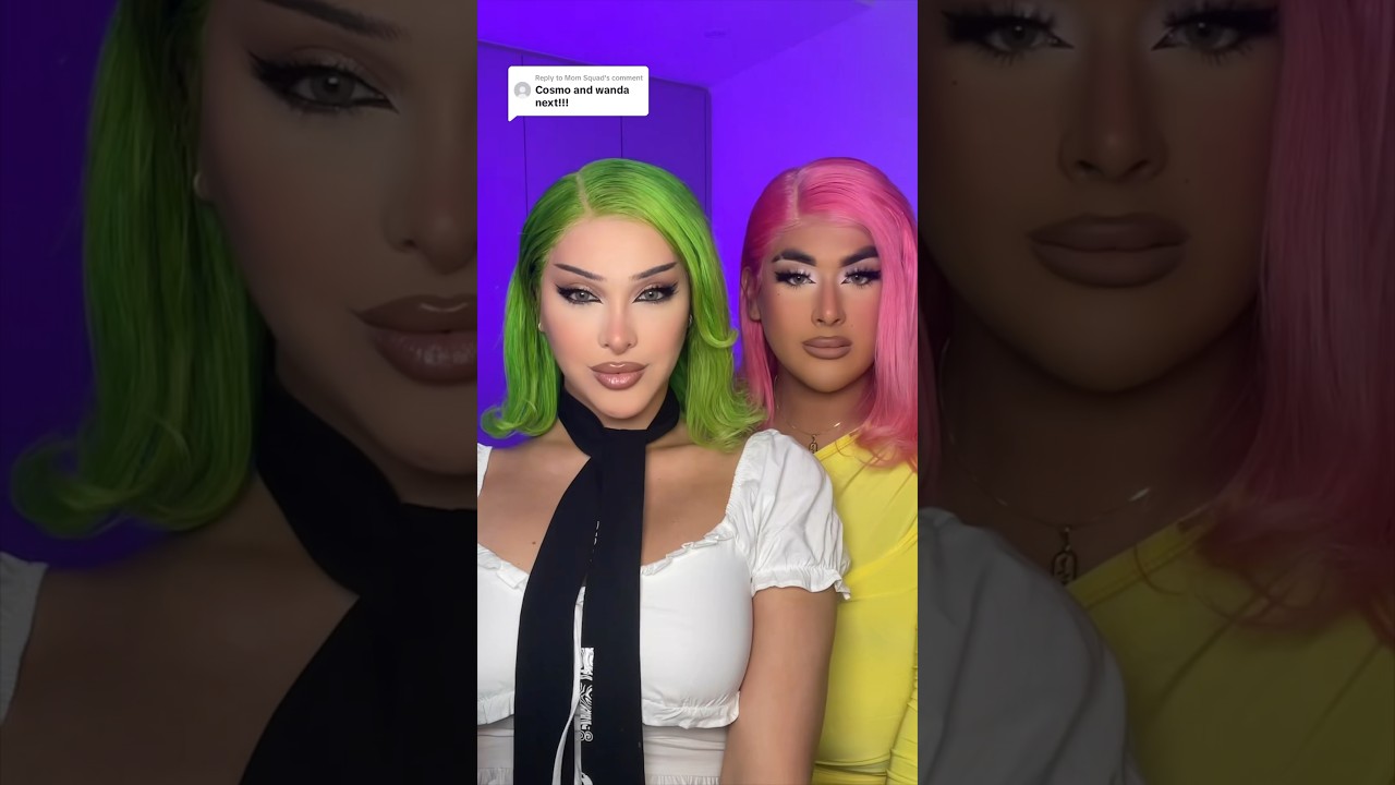 Me and @snatchedbywill tried hair inspired by Cosmo and Wanda 🏳️‍⚧️💚🩷 #transandproud #wigcolor