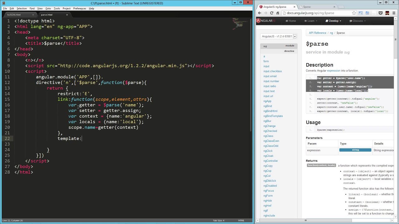 AngularJS: using the $parse service