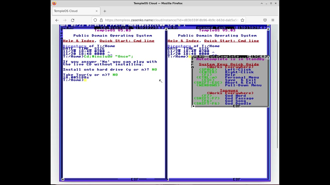 TempleOS Cloud first run