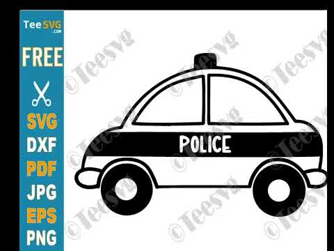 Police Car CLIPART Black and White Outline PNG JPG SVG Free - Easy Simple Drawing Image with