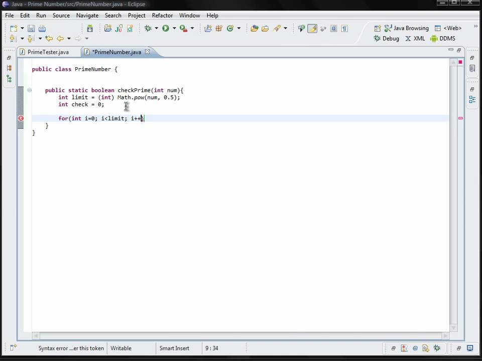 Create a prime number checking program in java