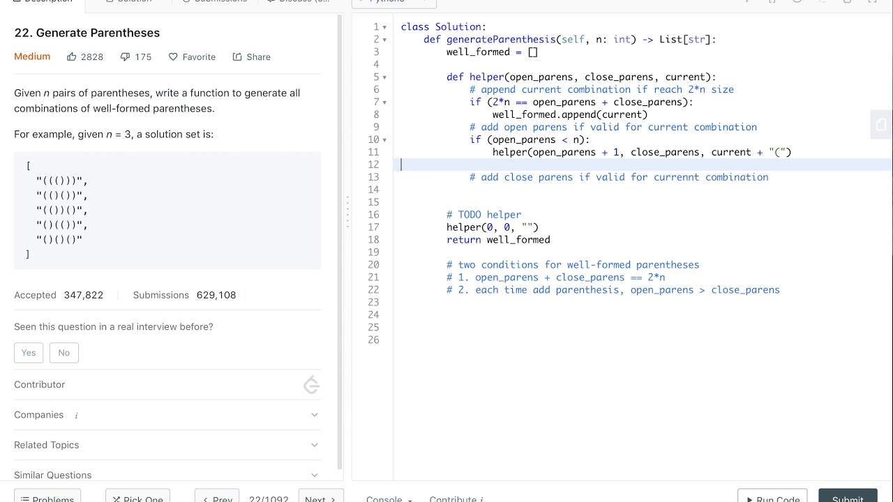 Amazon Coding Interview Question: Generate Parentheses
