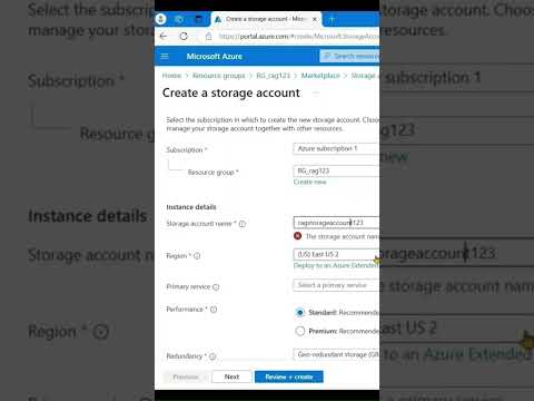 RAG with Azure openAi and python -create Azure storage account