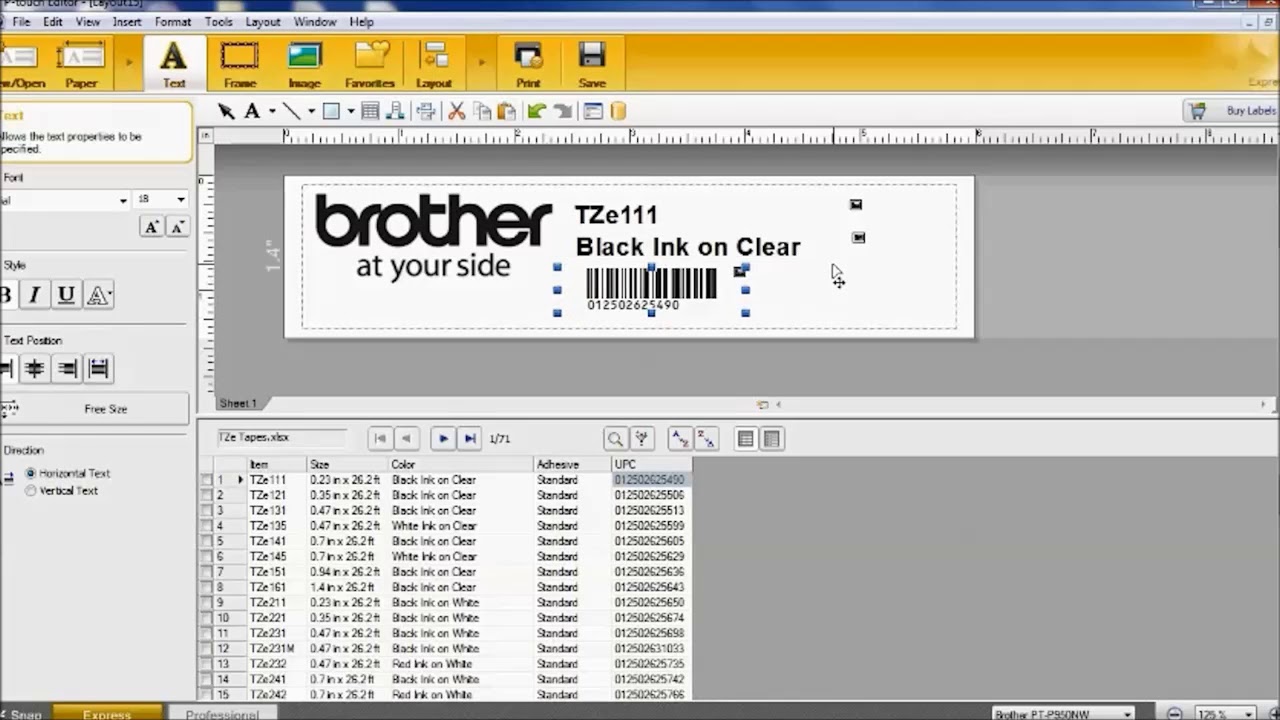 Creating Spreadsheets with P Touch Editor
