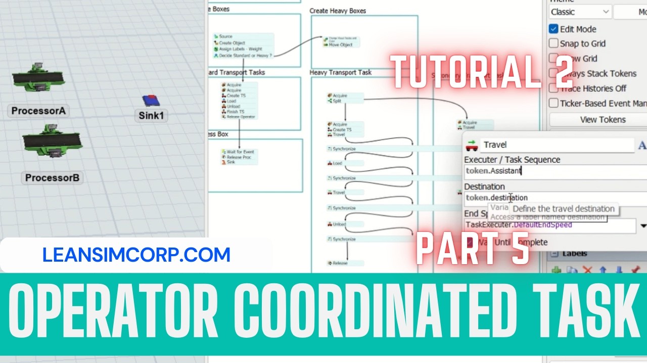 Operator Logic | Task Sequence | Flexsim Tutorials | Task Executor Process flow | Part transfer - 05