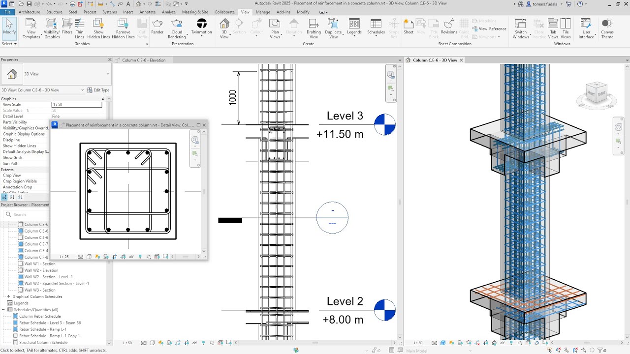 Modeling Reinforcement in a Concrete Column Using Revit