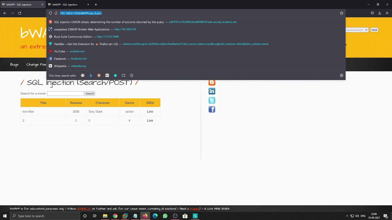SQL Injection Search POST bWAPP tutorial